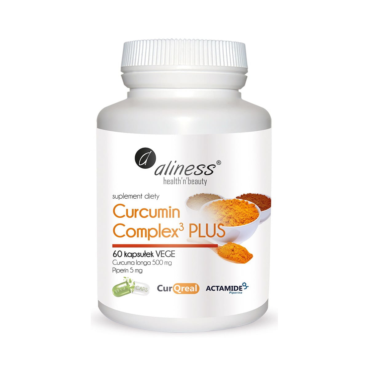 Curcumin Complex3 PLUS Curcuma longa 500 mg Piperin 5 mg 60 kapsułek ...